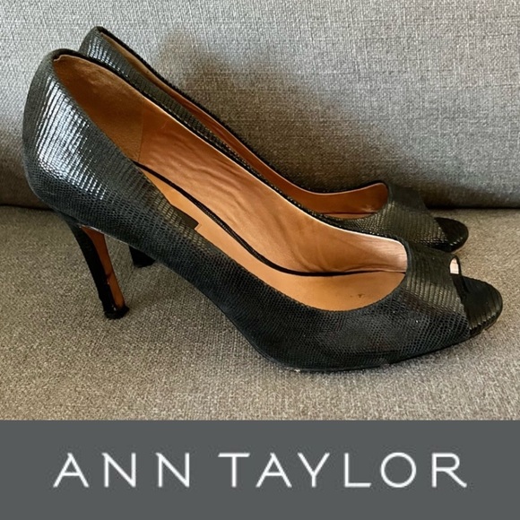 Ann Taylor | Shoes | Sale Ann Taylor Leather Faux Snakeskin Black Peep ...